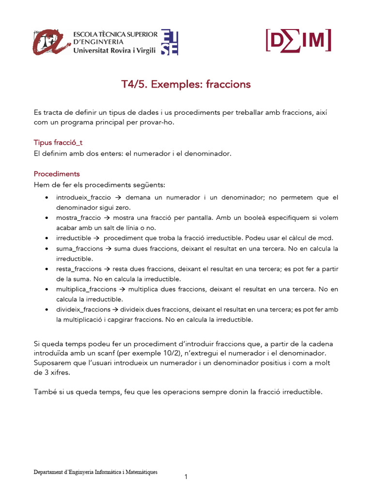 FPI - T4 I 5 - Exemple Fraccions (Solucio) | PDF