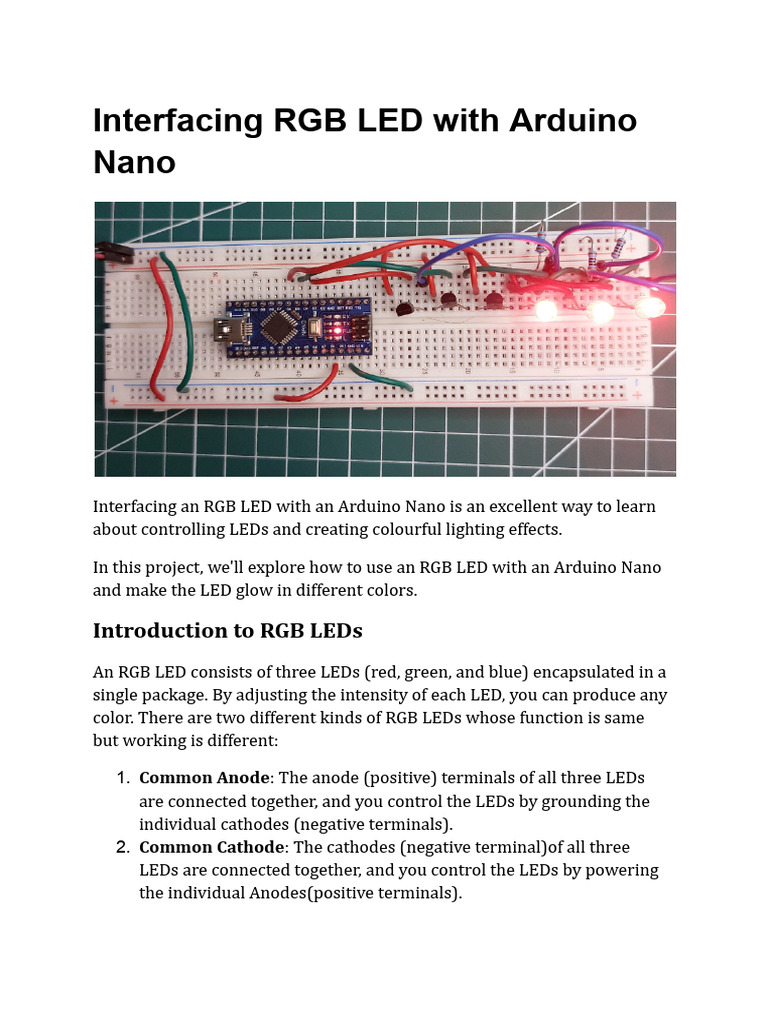 Arduino Nano RGB LED Guide | PDF | Rgb Color Model | Light Emitting Diode