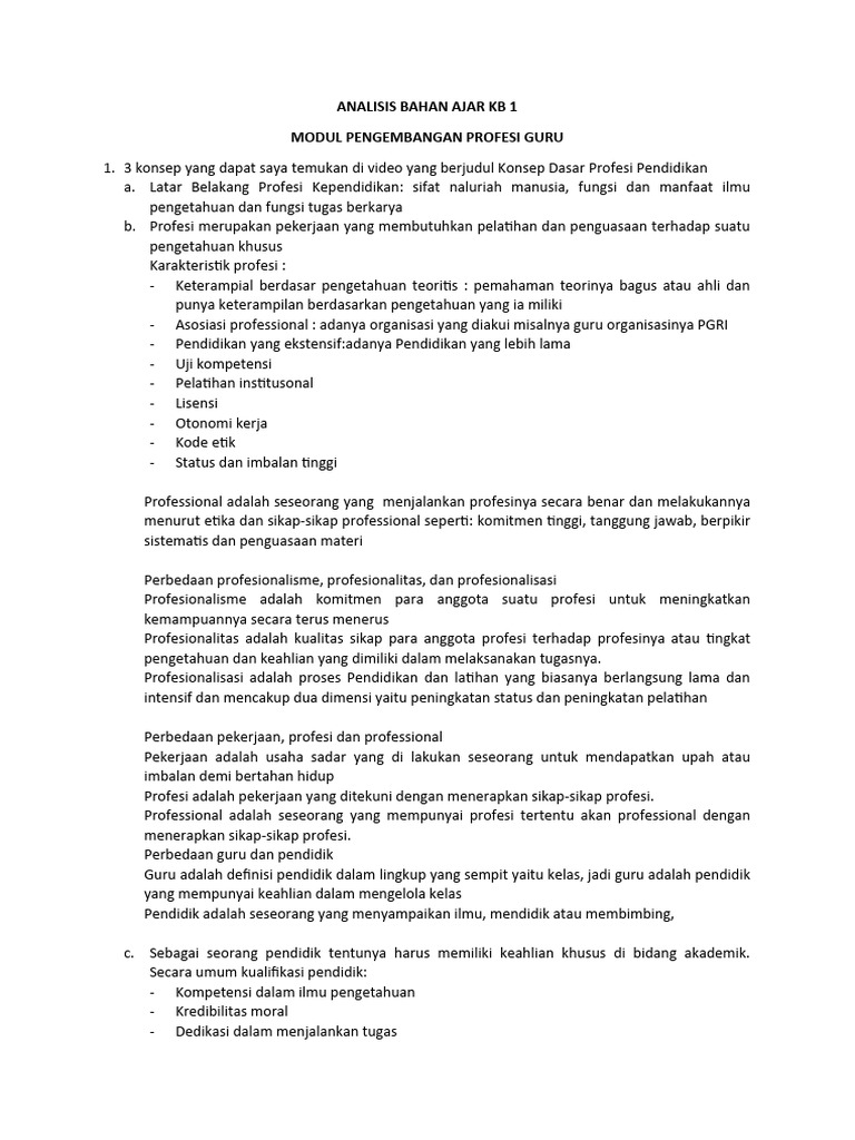Analisis Bahan Ajar KB 1 | PDF | Karier & Perkembangan