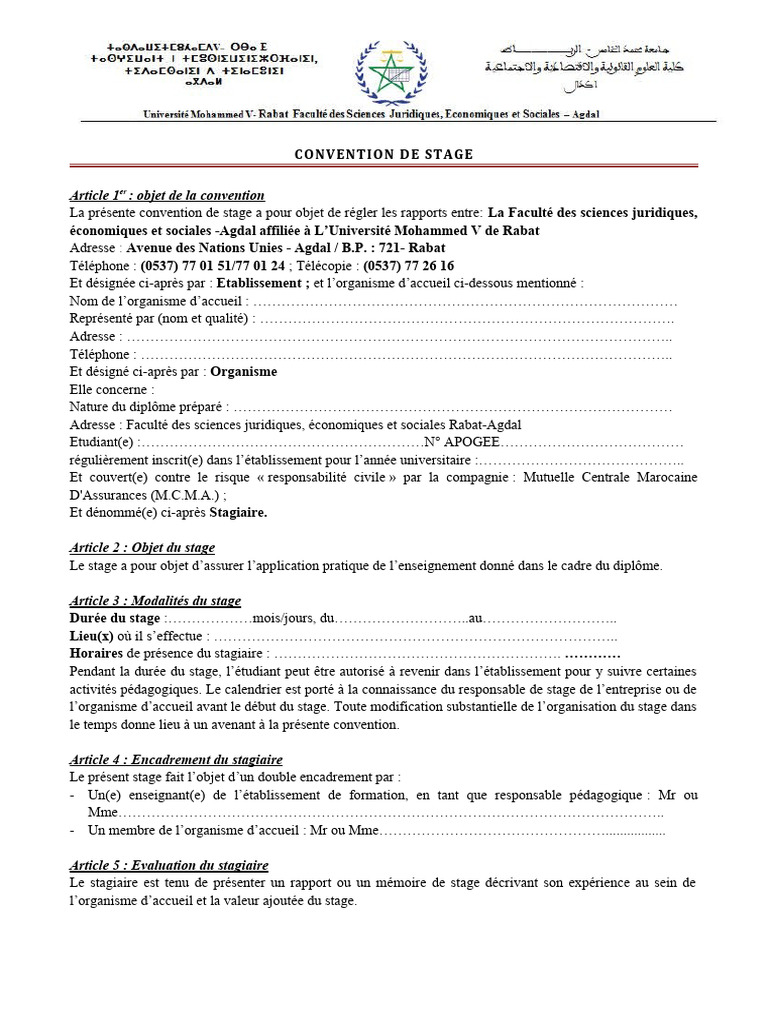 Modèle de convention de stage universitaire | PDF