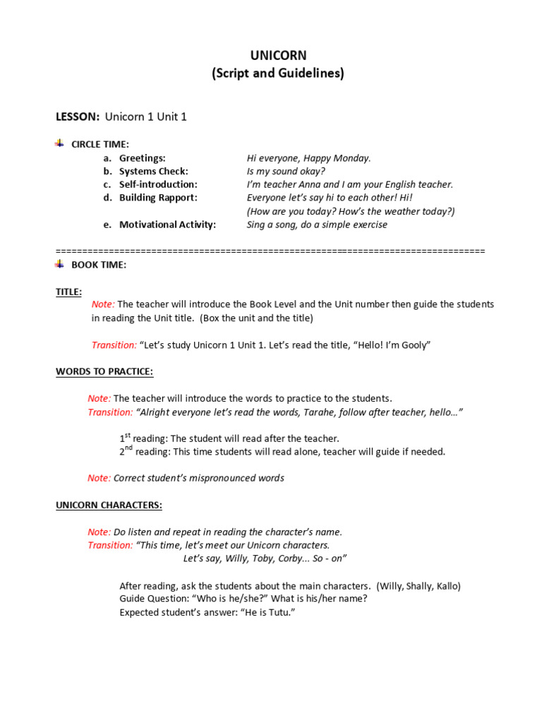 UNICORN Script and Guide | PDF | Language Arts & Discipline