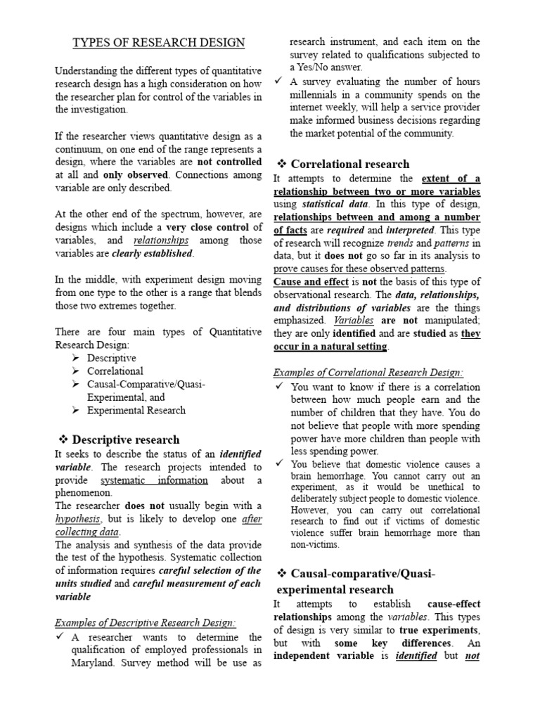 Types of Quantitative Research Design | PDF | Experiment | Hypothesis