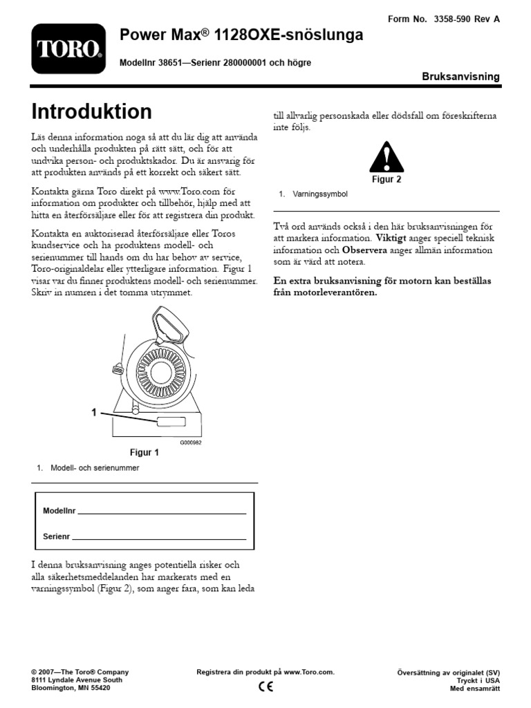 Toro Powermax 1128 OXE | PDF