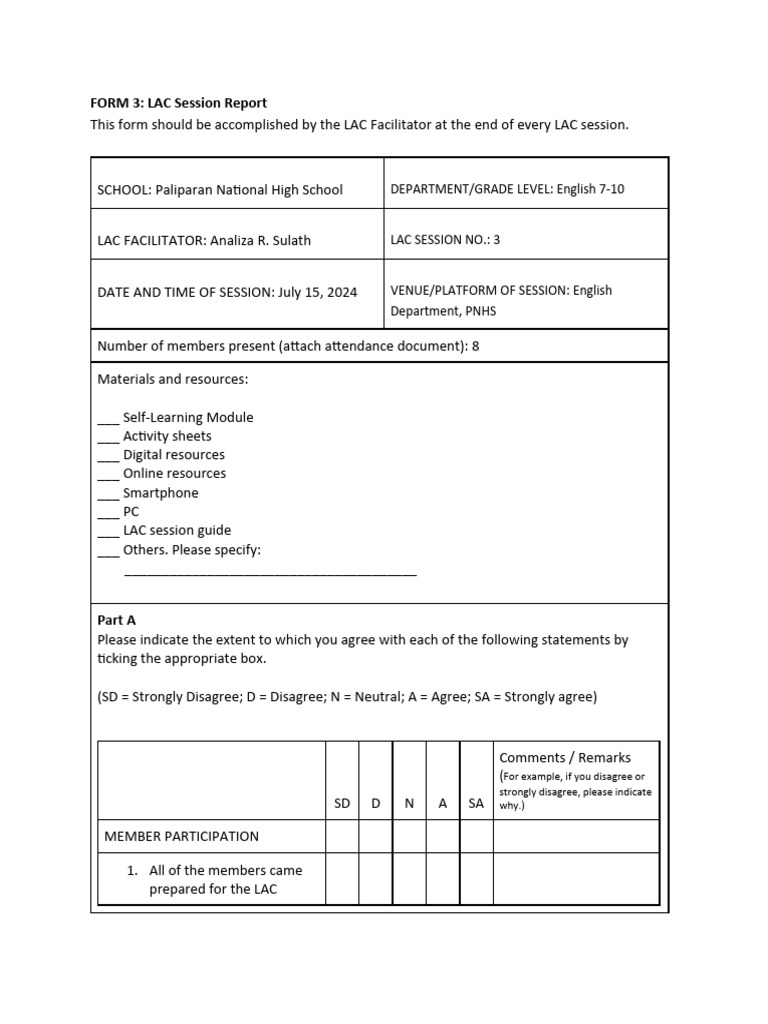 Form 3. LAC Session Report | PDF | Cognitive Science | Behavior ...