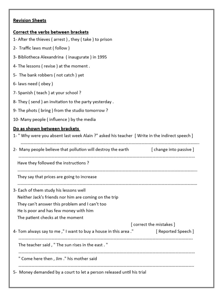 English Grammar Revision Exercises | PDF | Blues