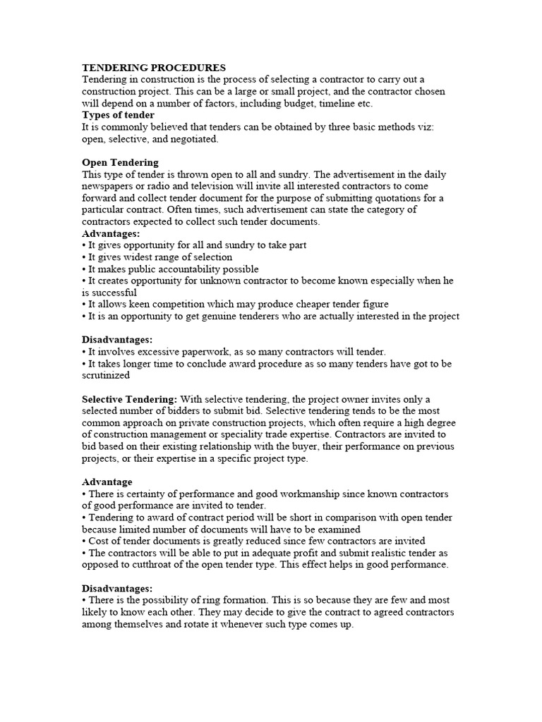 Tendering Procedures | PDF | Business Economics | Economies