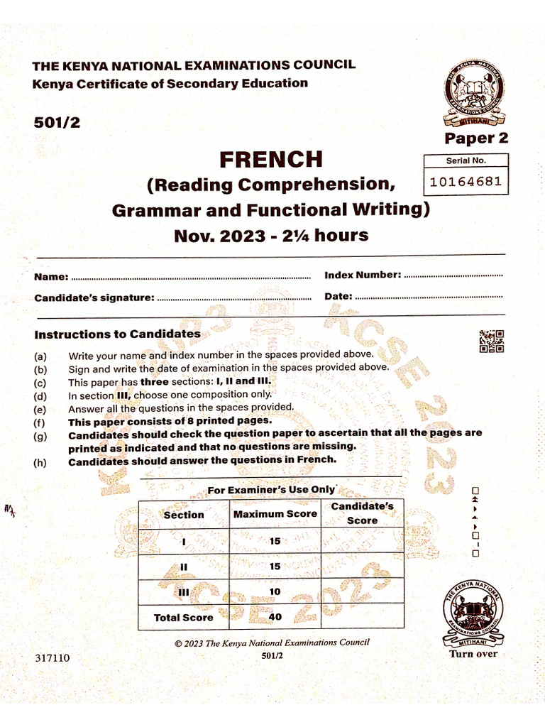 Kcse 2023 French Paper 2 | PDF