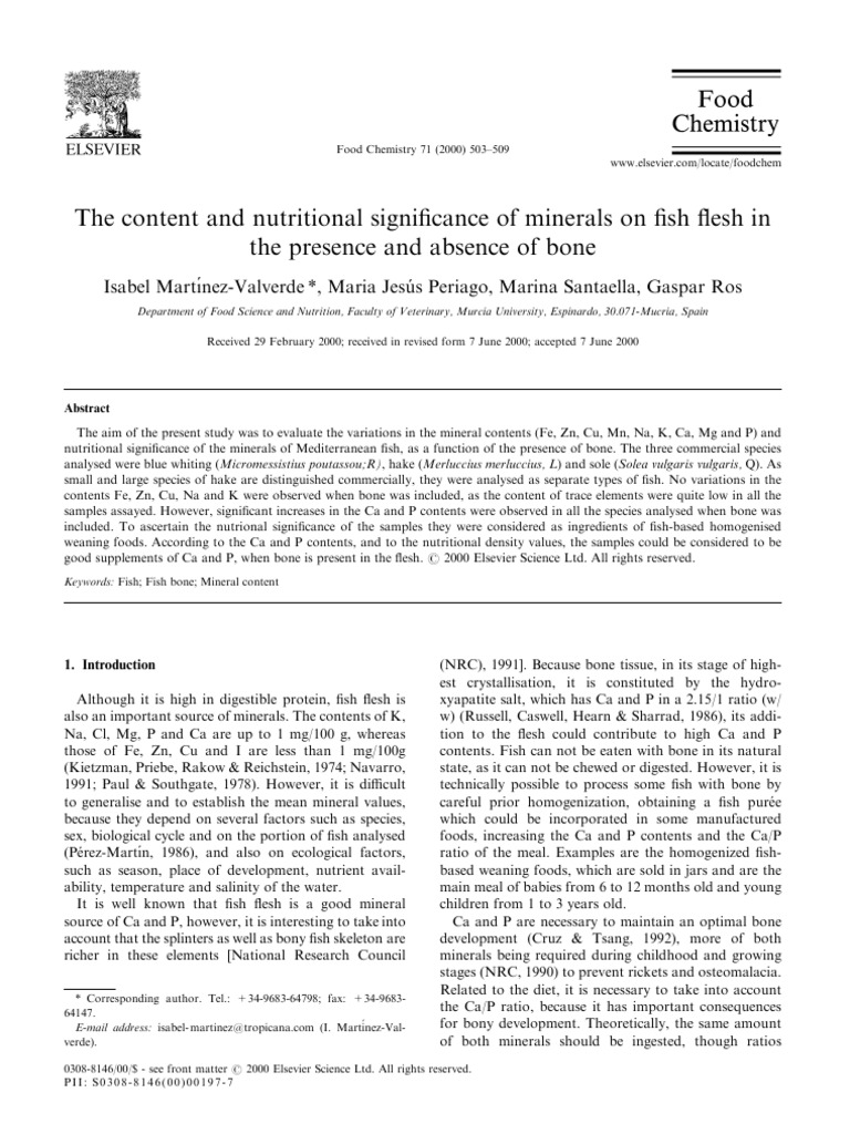 The Content and Nutritional Significance of Minerals On Fish Flesh in ...