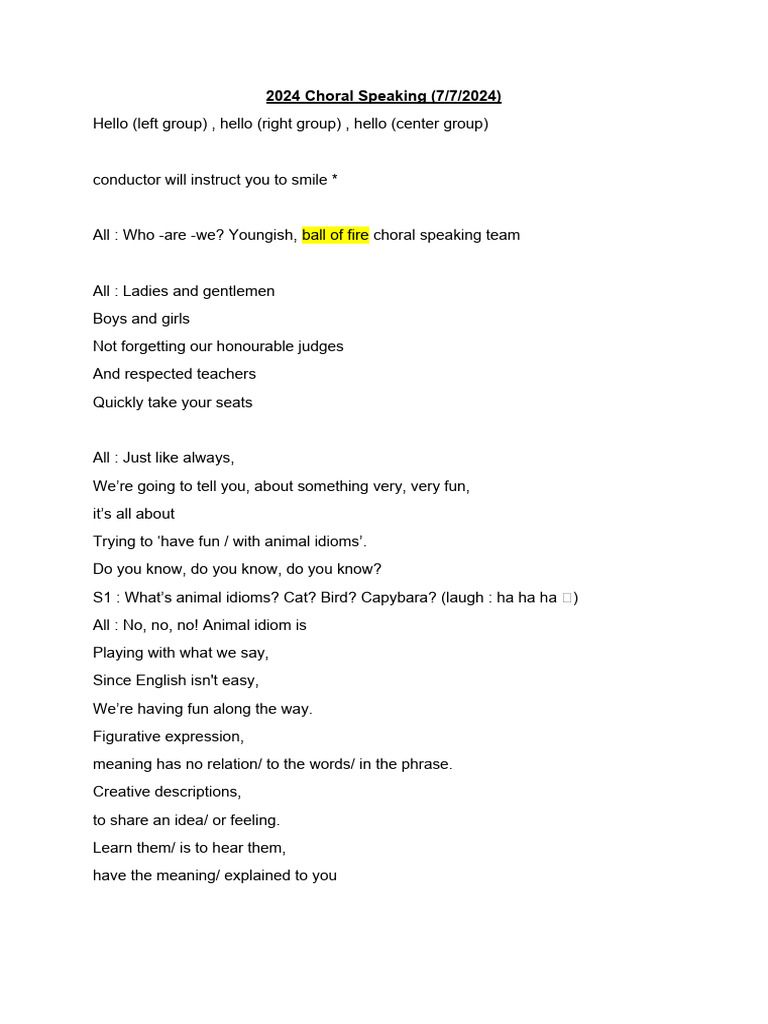 Choral Speaking Scripts 2024 | PDF