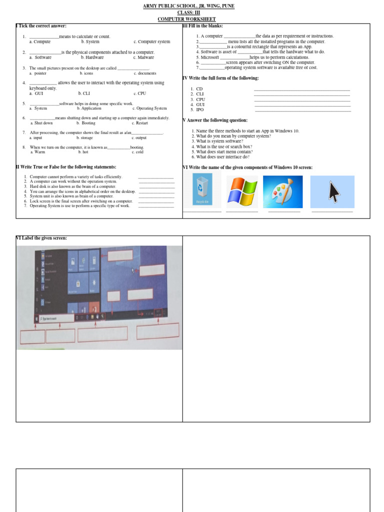 computer worksheet class3 | Download Free PDF | Graphical User Interfaces | Operating System