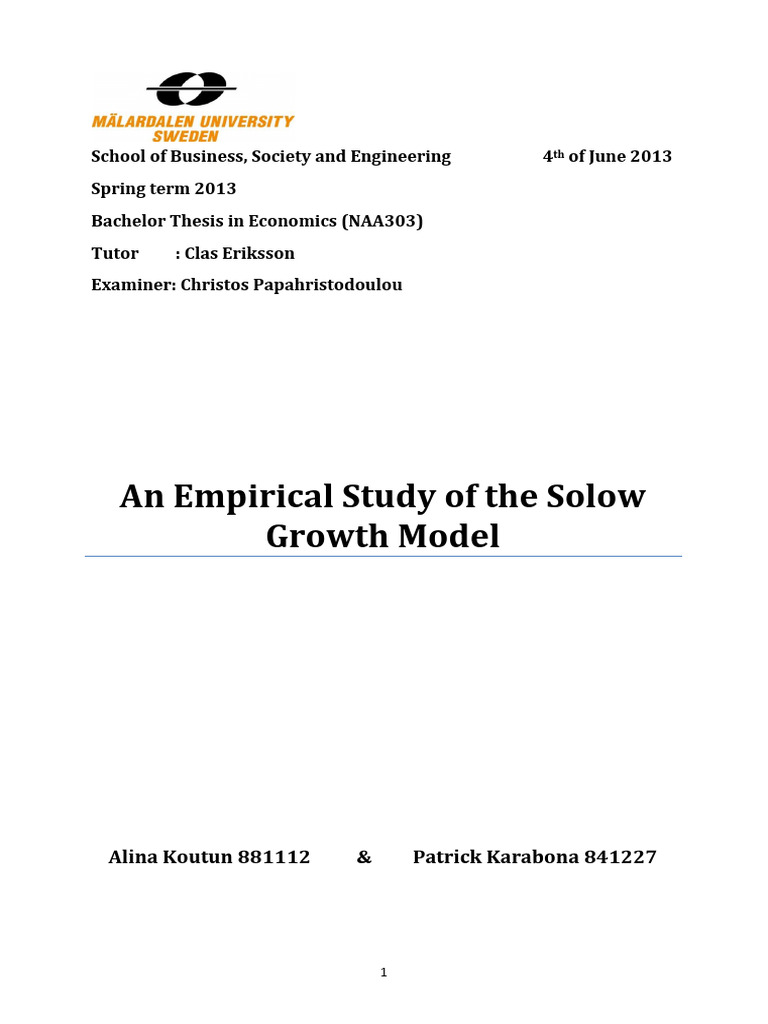 An Empirical Study of The Solow Growth Model | PDF | Economic Growth ...