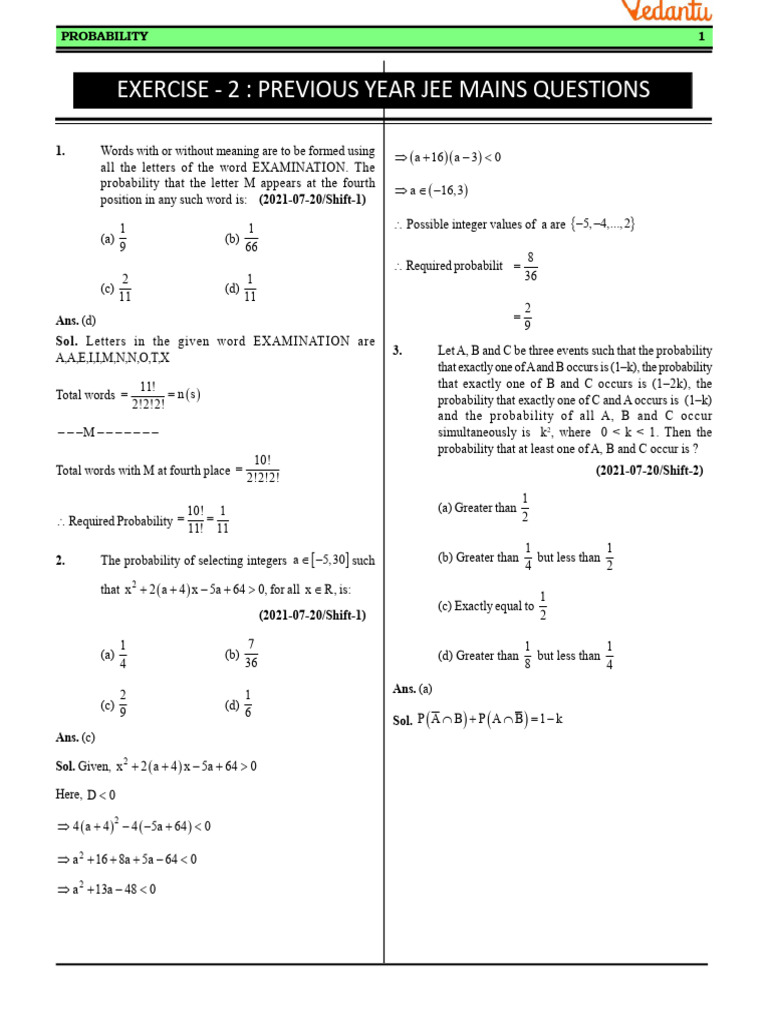 Probability Problems and Solutions | PDF | Mathematics | Mathematical Concepts