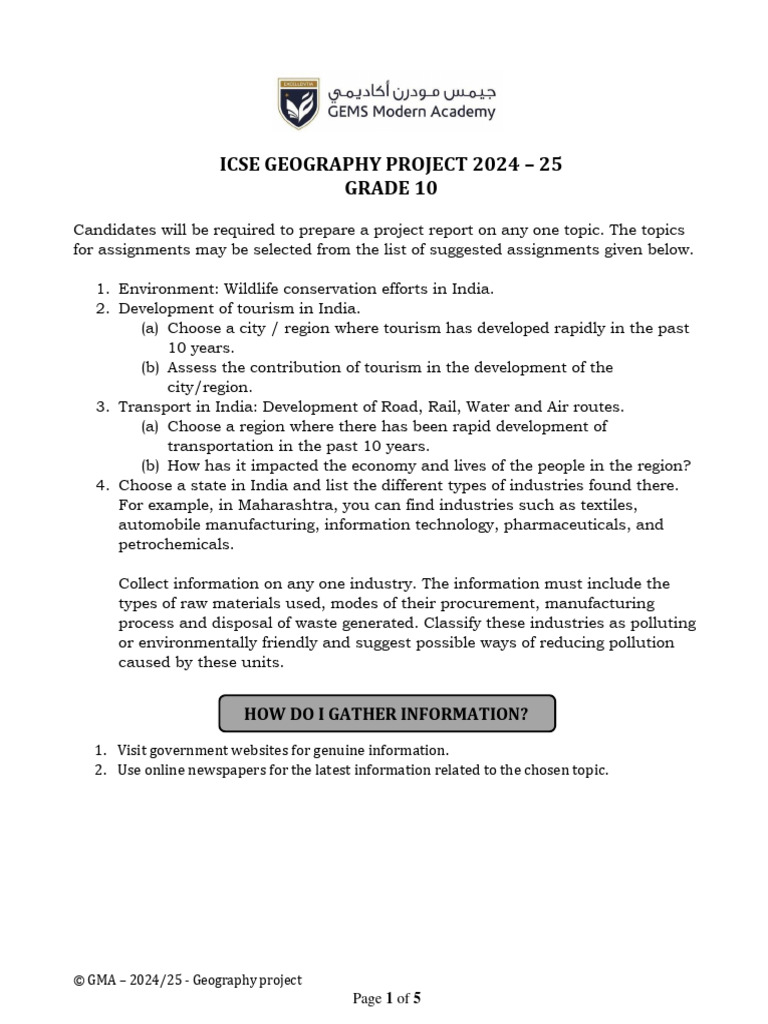 2025 - Geography Icse Project - Final | PDF