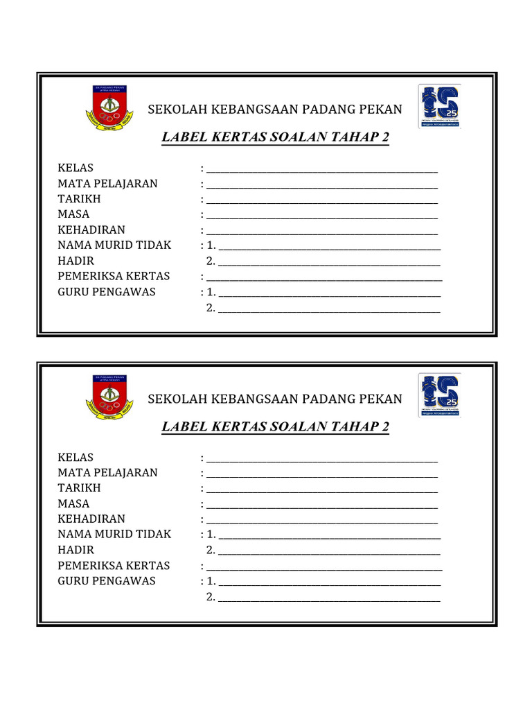 Label Kertas Exam | PDF