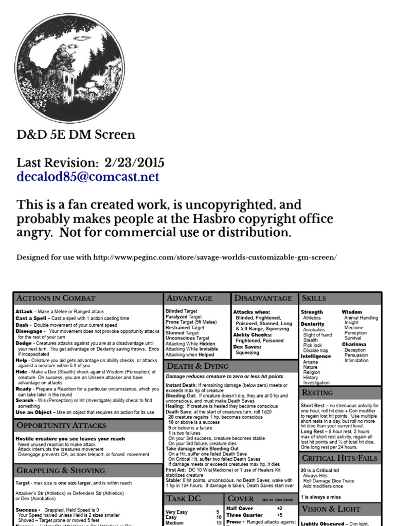 Dd5e DM Screen BW A4 | PDF
