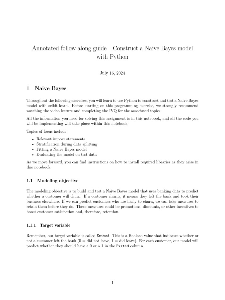 Annotated Follow-Along Guide - Construct A Naive Bayes Model With Python | PDF | Statistics ...