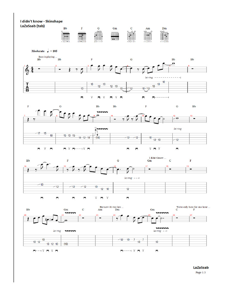 I Didn't Know - Skinshape (LaZaSsab Tab With Mediator Up&Down) | PDF