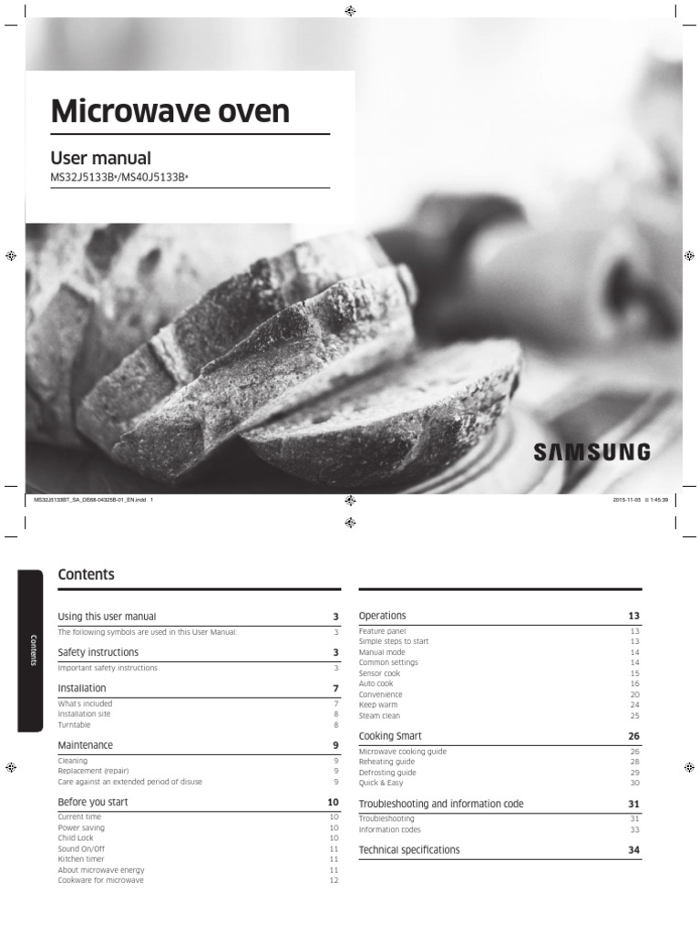 Samsung Microwave Oven User Manual | PDF | Ac Power Plugs And Sockets