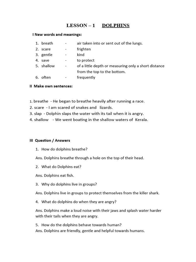 LESSON – 1 DOLPHINS | PDF