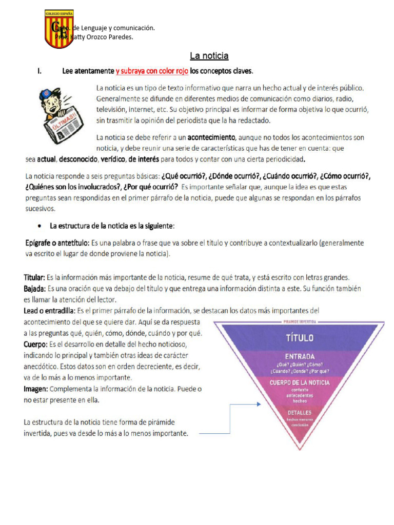 La Noticia y Sus Partes Guia | PDF