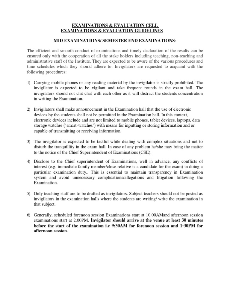 Instructions To Invigilators and Examiners | PDF | Thesis