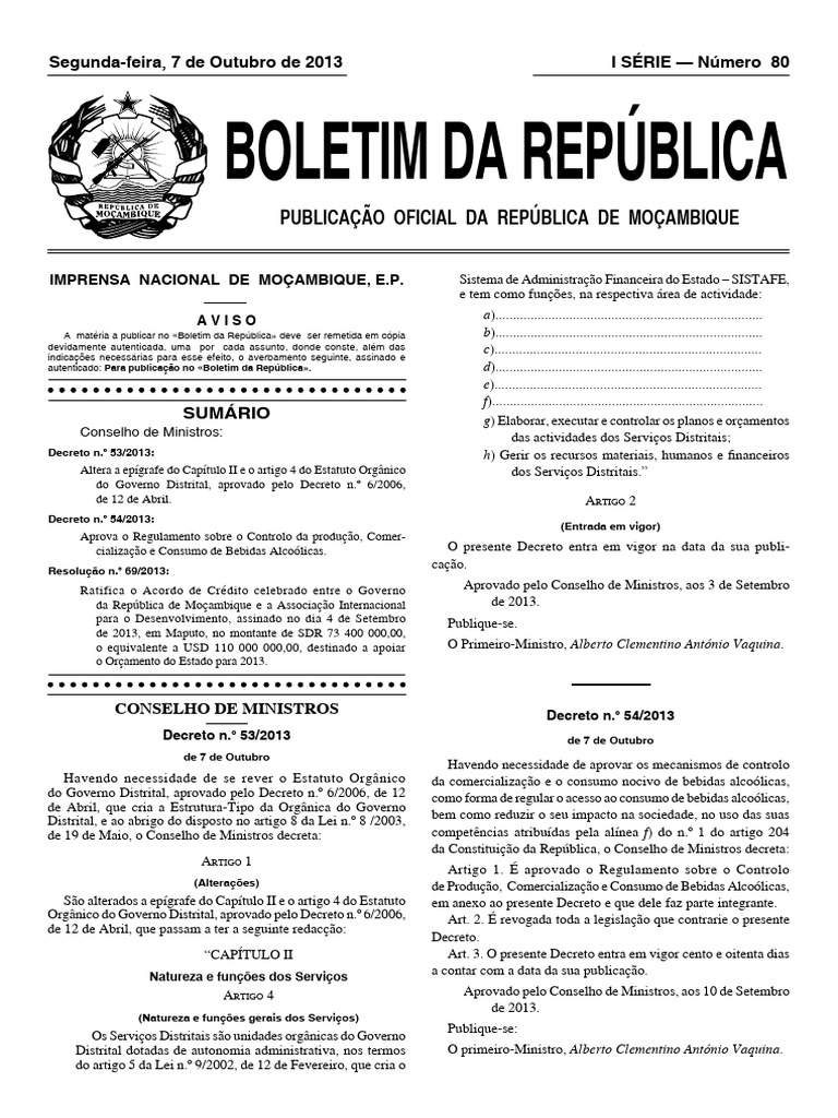 Boletim da República de Moçambique: Decretos e Regulamentos | PDF ...