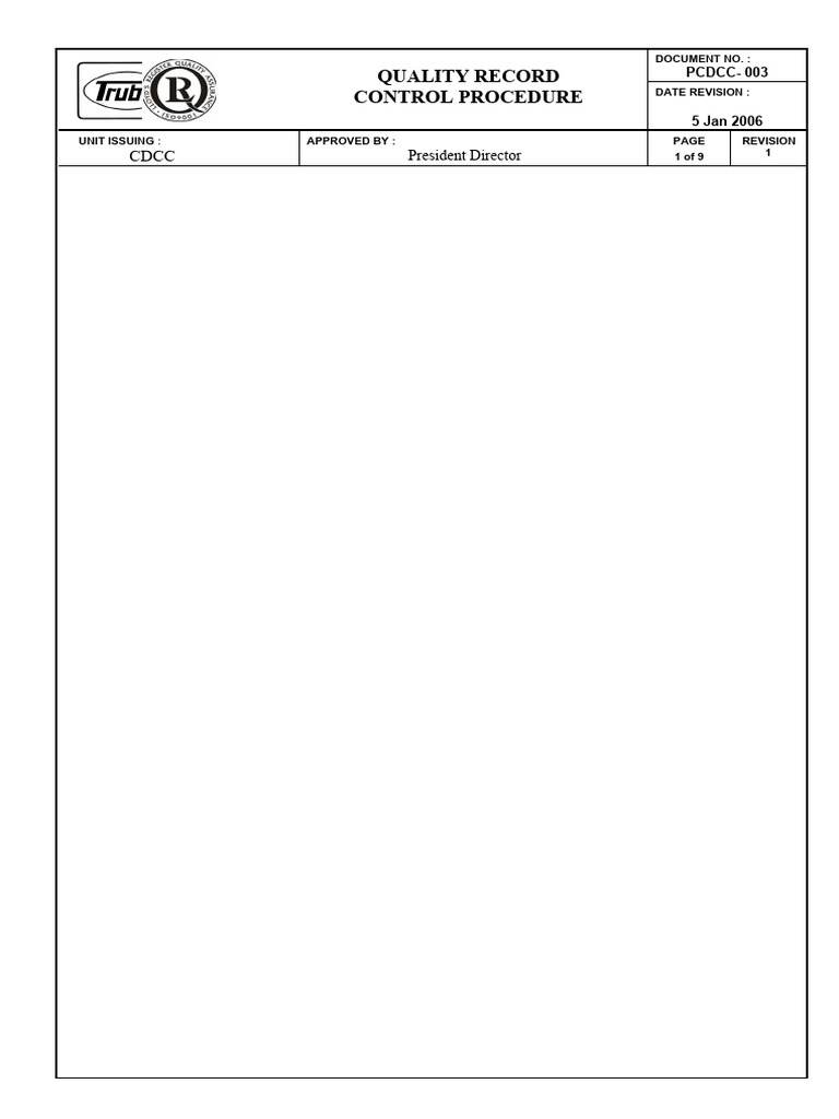 Quality Record Control Procedure Rev. 1 OK | PDF