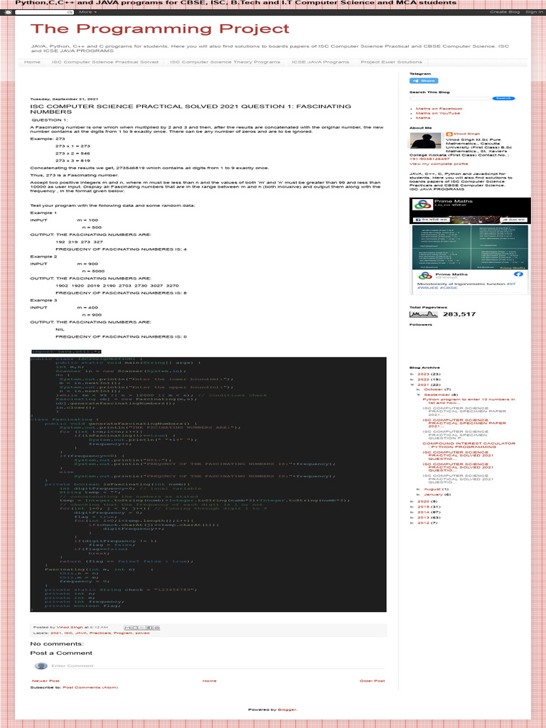 The Programming Project Isc Computer Science Practical Solved 2021 Question 1 Fascinating ...