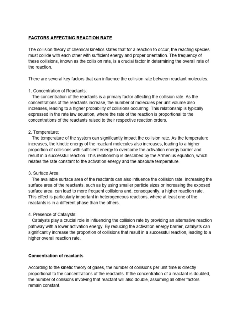 Factors Affecting Reaction Rate | PDF | Reaction Rate | Activation Energy
