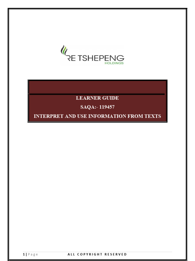 (Interpret and Use Information From Text) Leaner Guide | PDF | Learning ...