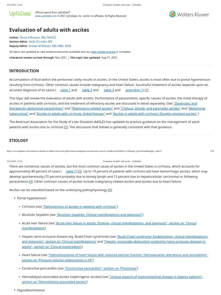 Evaluation of Adults With Ascites - UpToDate | PDF | Cirrhosis ...