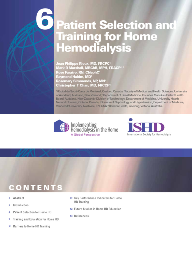 Module - 6 - Patient Selection and Training For HHD | PDF | Hemodialysis | Substance Abuse