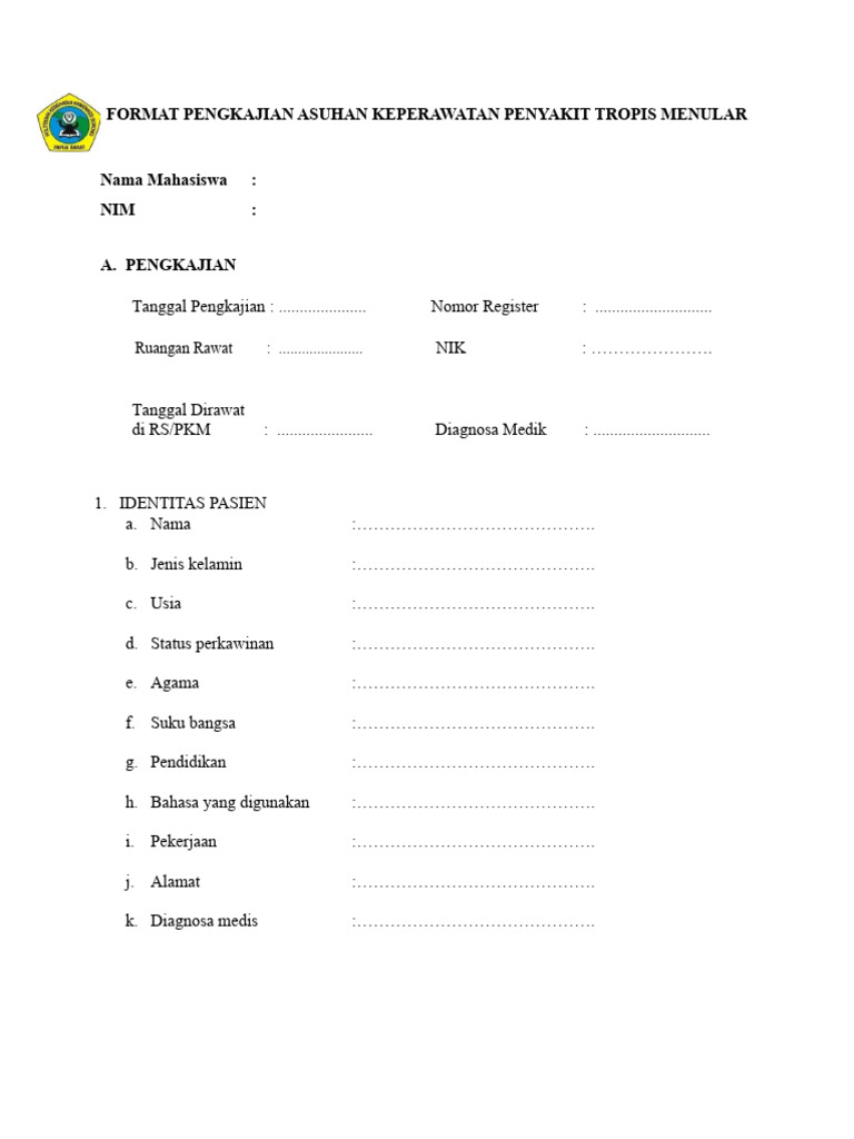 Format Pengkajian Asuhan Keperawatan Penyakit Tropis Menular | PDF | Pengembangan Diri ...
