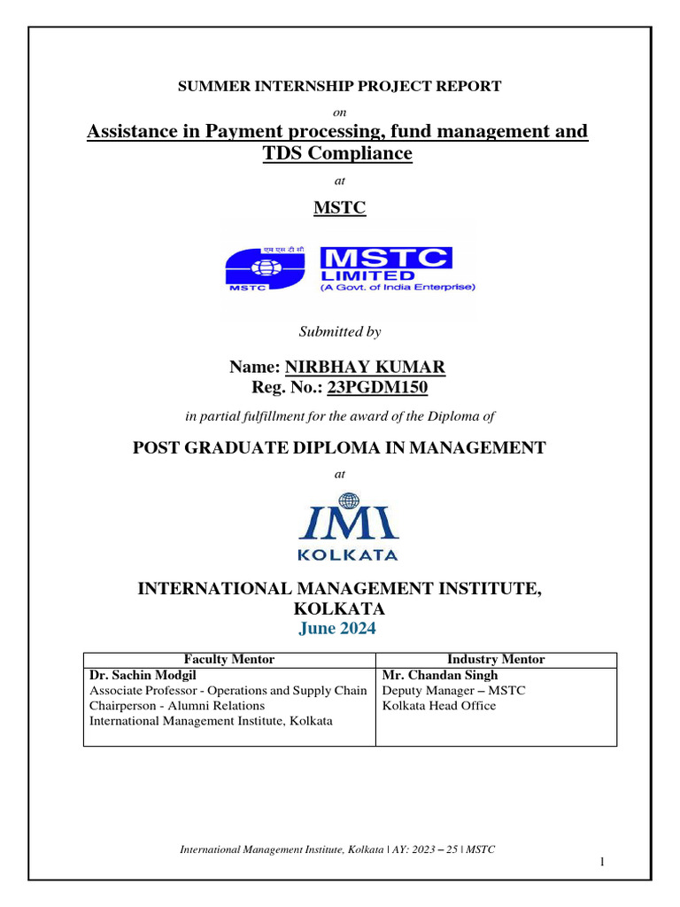 Summer Internship Report on Payment Processing | PDF | E Commerce ...