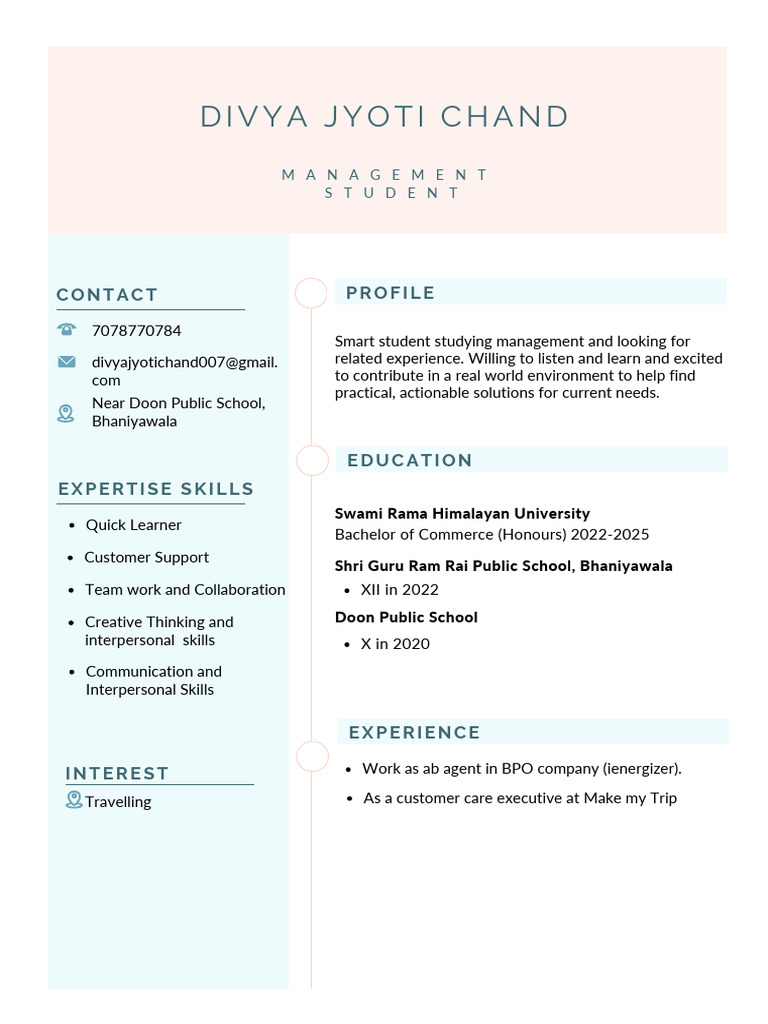 Divya Jyoti Chand: Management Student Profile | PDF | Career & Growth