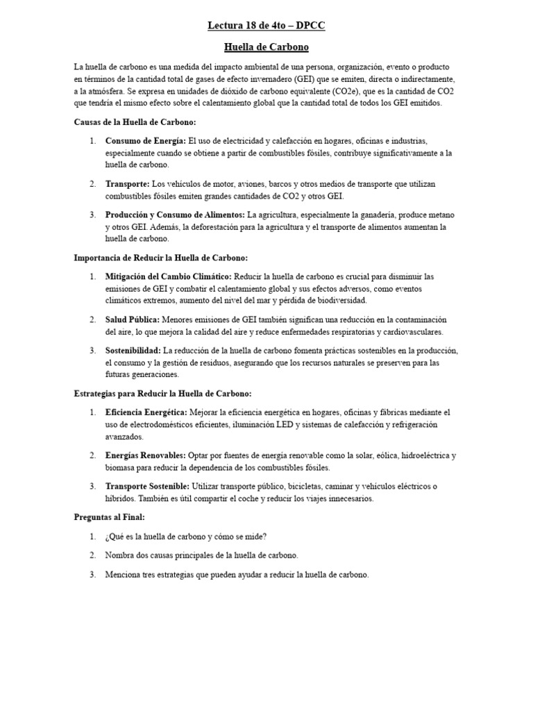 Lectura 18 de 4to - DPCC | PDF | Huella de carbono | Gases de efecto invernadero