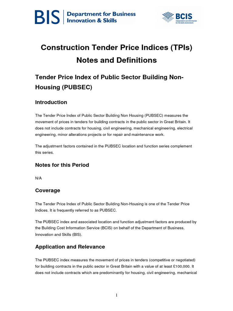 Tender Price Indices Methodology and Revision Policy | PDF | Price Indices | Index (Economics)