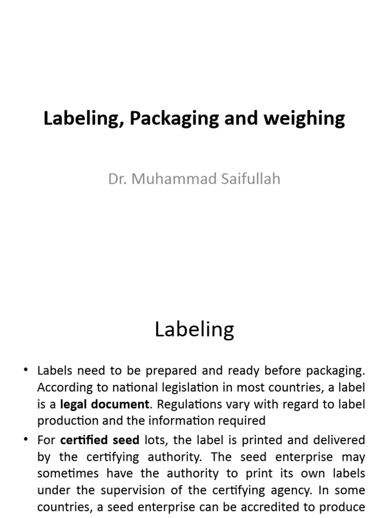 Seed Labeling and Packaging Guidelines | PDF | Weighing Scale