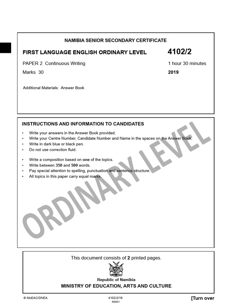 Ordinar Y Level: First Language English Ordinary Level | PDF | Human ...