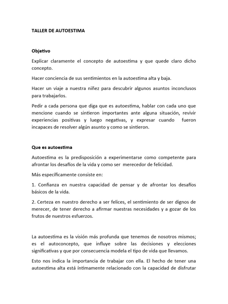 Taller de Autoestima | PDF | Autoestima | Adultos