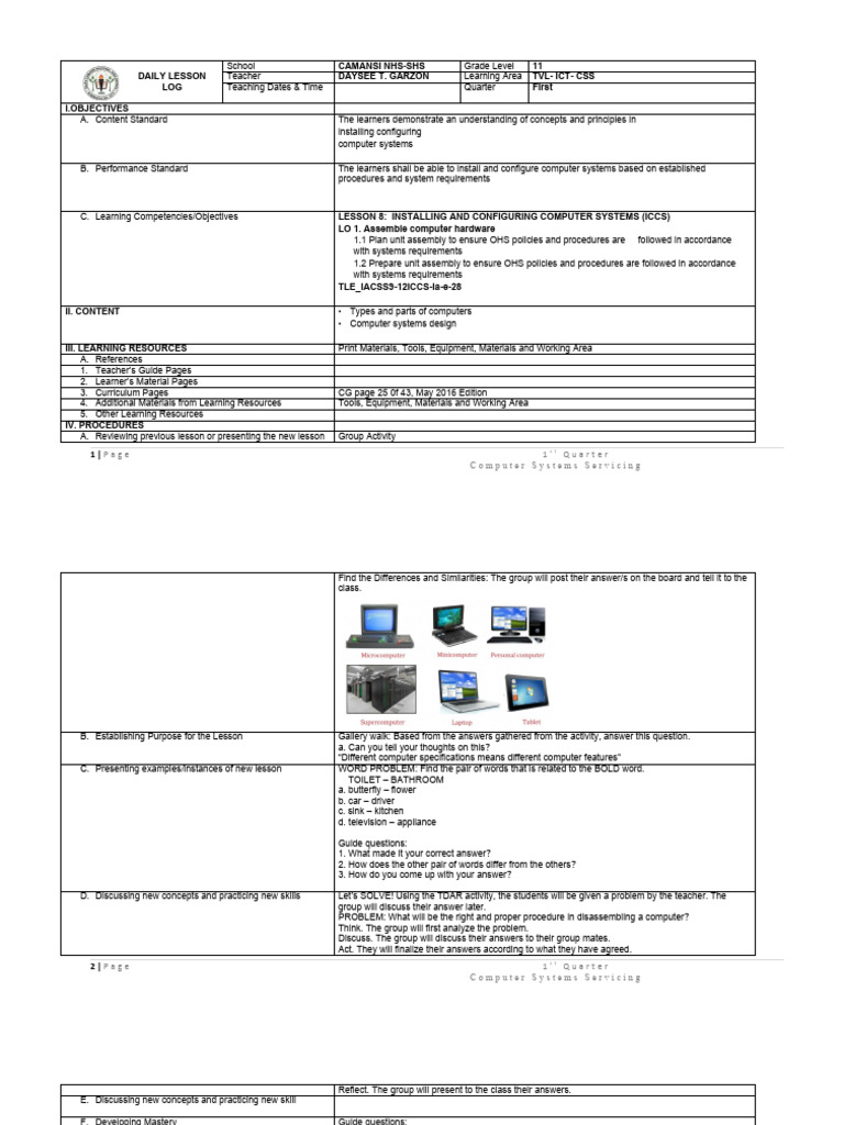 Daily Lesson Log CSS11 | PDF | Learning | Teachers