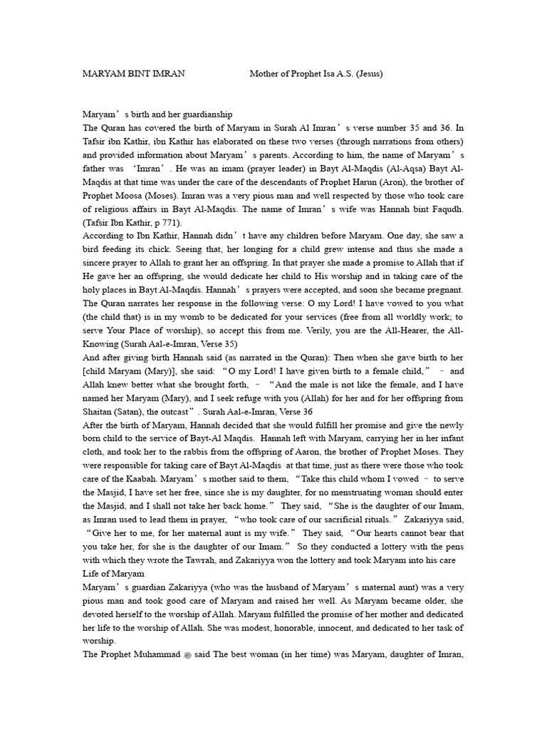 Maryam: Mother of Prophet Isa in Islam | PDF | Mary, Mother Of Jesus ...