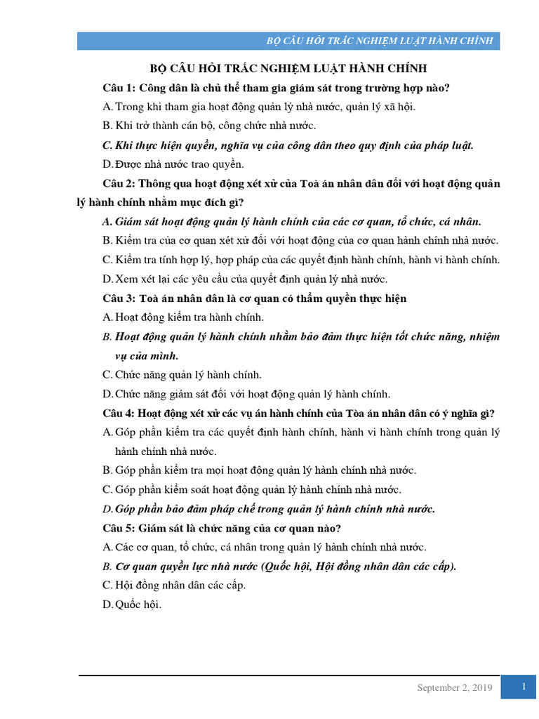(123doc) - Bo-Cau-Hoi-Trac-Nghiem-Luat-Hanh-Chinh | PDF