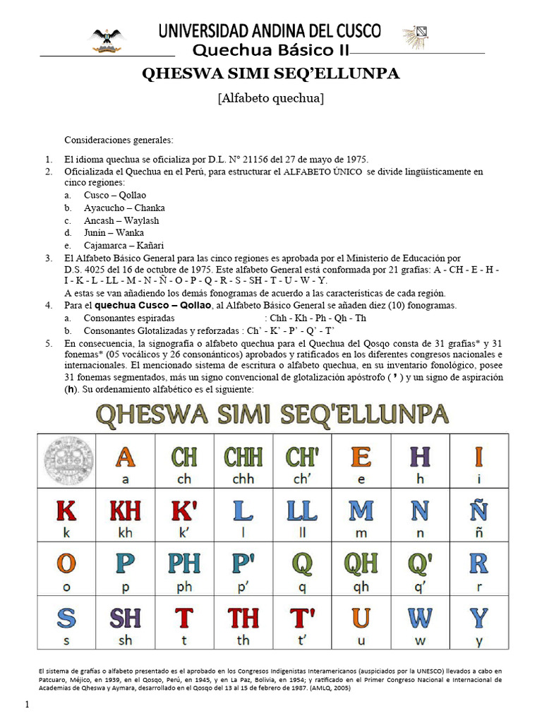 Alfabeto Quechua: Estructura y Fonemas | PDF | Andes | Lingüística