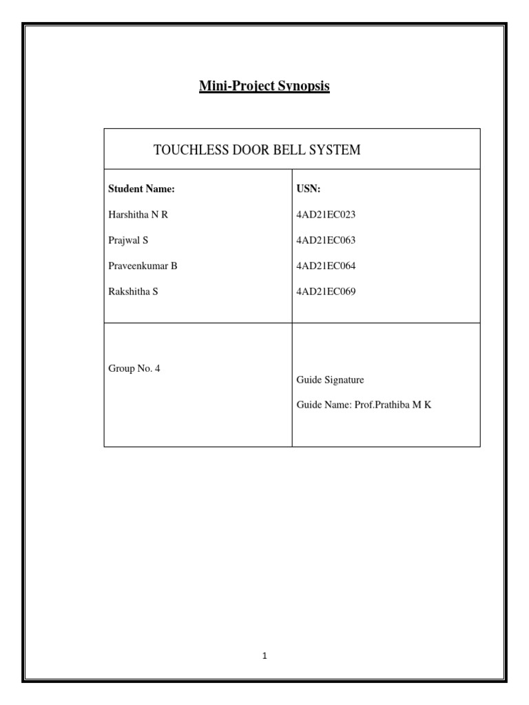 FINAL SYNOPSIS On Touchless Door Bell | PDF | Security Alarm | Computer Engineering