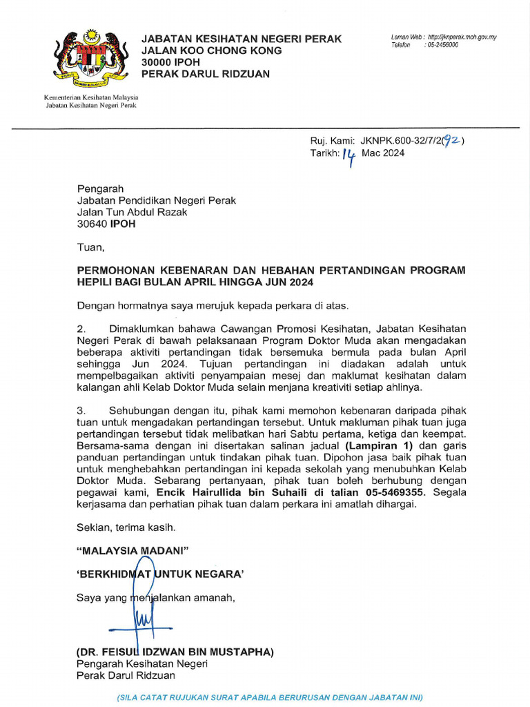 SURAT JPN PERMOHONAN KEBENARAN DAN HEBAHAN PERTANDINGAN PROGRAM HEPILI ...