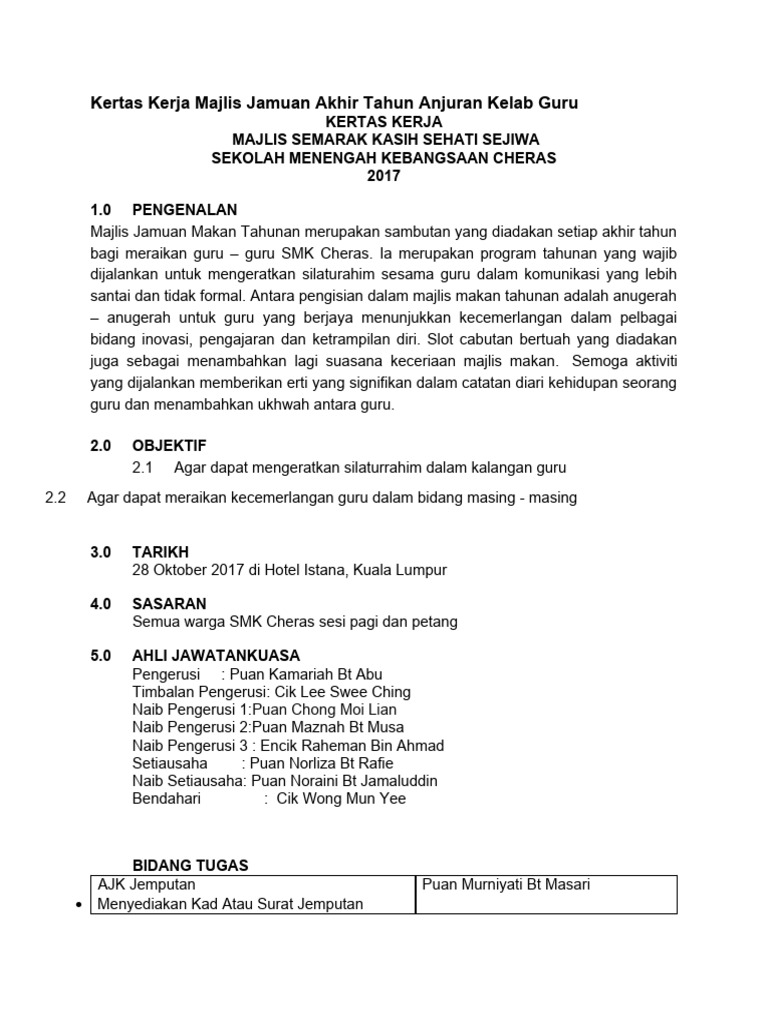 Majlis Jamuan Akhir Tahun SMK Cheras | PDF