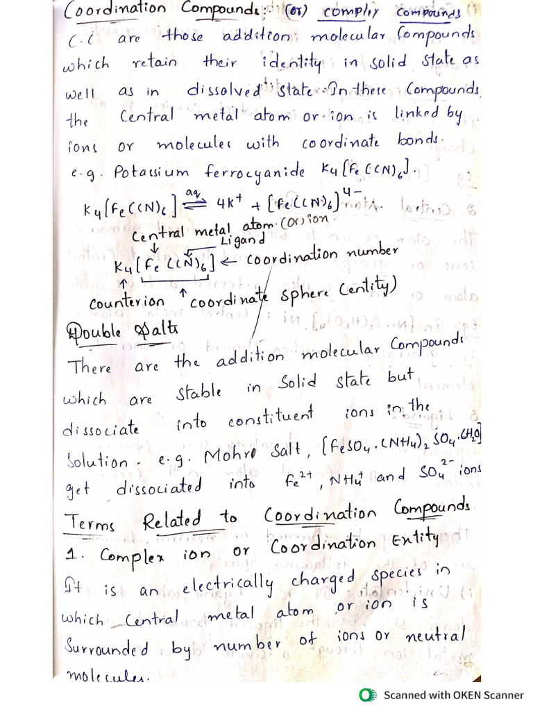 Inter 2 Coordinate Compounds - Chemistry | PDF