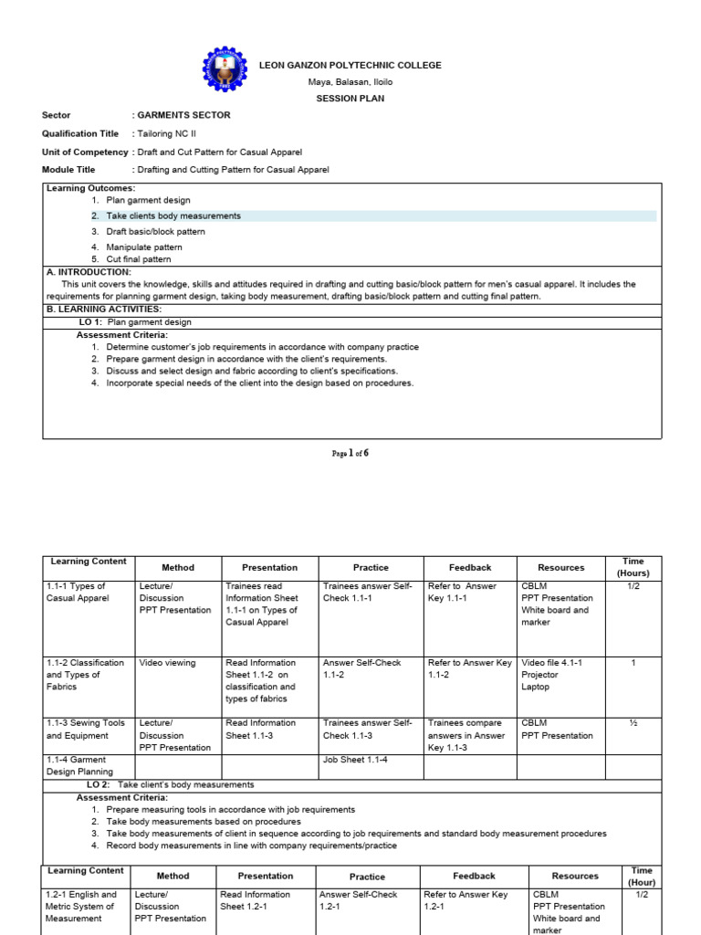 4 SessionPlan ULLA | PDF | Clothing | Information