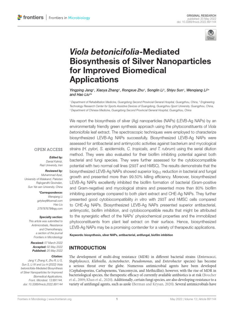 Viola Betonicifolia-Mediated Biosynthesis of Silve | PDF | Multiple ...